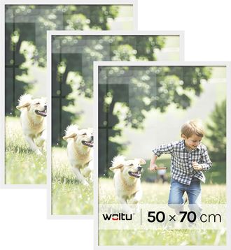 Woltu Bilderrahmen 50x70 cm | Weißer MDF Holz Fotorahmen mit Passepartout | 3er Set Holzrahmen mit bruchsicherem Acrylglas | Rahmen zum Aufhängen & Aufstell