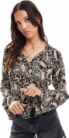 Superdry Lang&auml;rmlige Bluse mit Boho-Paisley-Muster und schwarzer Bord&uuml;re
