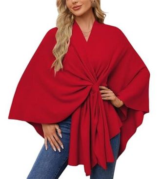 Generic Poncho &eacute;l&eacute;gant doux ouvert sur le devant pour le printemps, lautomne et lhiver, Rouge, Taille unique