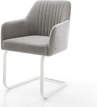 DELIFE Freischwinger Greg-Flex Strukturstoff Soft Grau Freischwinger flach Wei&szlig; Taschenfederkern, Esszimmerst&uuml;hle