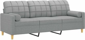 vidaXL 3-Sitzer-Sofa mit Zierkissen Hellgrau 180 cm Stoff - Vidaxl