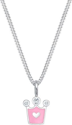Elli Halskette Silber 925 Krone Kette Kinder Emaille Kristall Schmuck Geschenke für Mädchen Halsschmuck Taufe Freundin, Prinzessin Silberkette Länge 36 cm