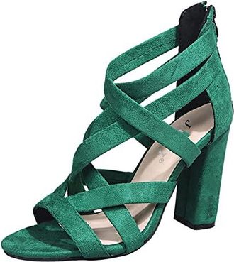 Generic Sandales tendance pour femme avec fermeture &eacute;clair - Respirantes - D&eacute;contract&eacute;es - Talons hauts pour femme, vert, 40 EU