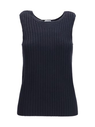 Bottega Veneta Ribbed Merino Wool Tank Top - Navy