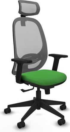 Piqueras y Crespo B&uuml;rostuhl mit Kopfst&uuml;tze von Cilanco mit 2D-Armen, h&ouml;henverstellbarer Lendenwirbelst&uuml;tze und h&ouml;henverstellbarem Kopfteil, Grau/Gr&uuml;n