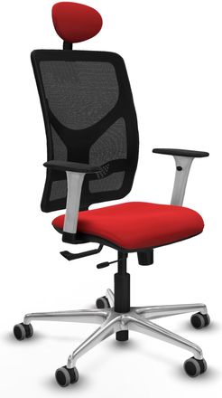 Piqueras y Crespo Roter Schreibtischstuhl mit wei&szlig;en und schwarzen Armlehnen, h&ouml;henverstellbarer Lendenwirbelst&uuml;tze und festem Kopfteil, ausgestattet mit Syncro/Traslac