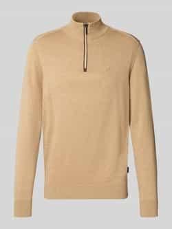 Bugatti Regular Fit Strickpullover aus reiner Baumwolle mit Troyer-Kragen