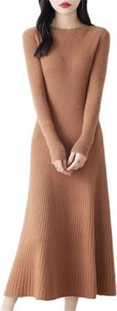 Generic Robe slim en laine m&eacute;rinos pour femme - Couleur unie - Pull chaud - Jupe trap&egrave;ze, kaki, L