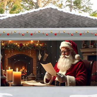 Generic Weihnachtsbanner Für Garagentore, Weihnachtsmann-Motiv, Große Abdeckung Für Garagentore, Weihnachtsdekoration, Wiederverwendbarer Feiertagshintergrund