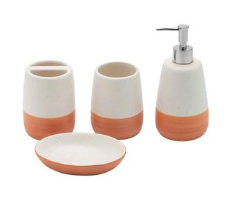 Generic Orangefarbenes Badezimmer-Zubeh&ouml;r-Set, 4-teilig, Korallenzahnb&uuml;rstenhalter, Terrakottafarben, Seifenspender, Seifenschale, Becher f&uuml;r Badezimmer-Dekor