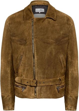 Maison Margiela Asymmetrische Lederjacke mit Gürtel - Braun