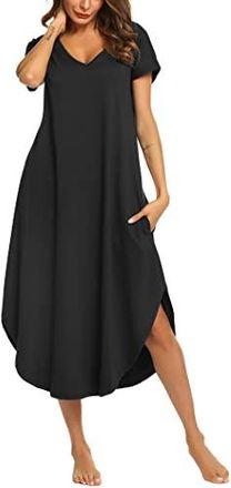 Ekouaer Chemise de Nuit Col en V Femme Nuisette Manches Courtes Sexy Allaitement Maternit&eacute; pour &eacute;t&eacute; Casual Lingerie, A-Noir, XL