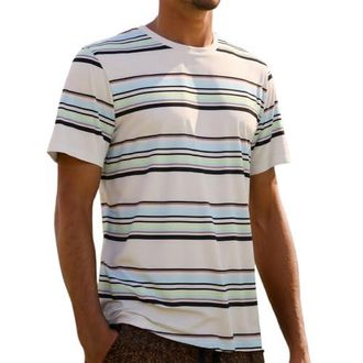 Generic T-shirt pour homme avec imprim&eacute; ray&eacute; tendance et manches courtes pour homme, bleu clair, 4XL