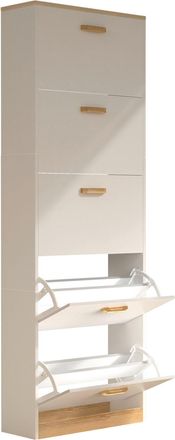 MID.YOU Mid.you Schuhschrank Halom, Wei&szlig;, Honigeiche, Holzwerkstoff, 59x170x22 cm, stehend, Garderobe, Schuhaufbewahrung, Schuhschr&auml;nke