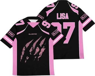 Generic Maillot de Rugby imprim&eacute; Noir et Rose Kpop Lisa Jennie Jisoo Rose, Maillot de Football Hip Hop America pour Les Fans de Musique 01-4 M