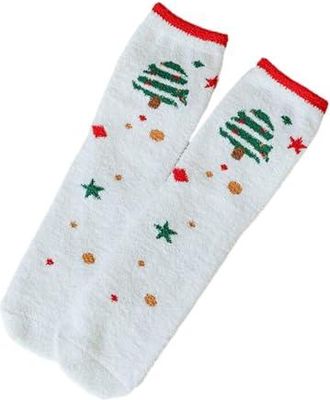Generic Chaussettes de No&euml;l pelucheuses pour femme - Motif flocon de neige - Chaudes - Douces et confortables - Pour adolescentes, cadeaux de No&euml;l, blanc, tai