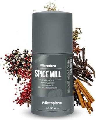 Microplane Gewürzmühle 2in1 - Eukalyptus Grün | Manuelle Mühle mit rasiermesserscharfer Edelstahlklinge | Reibt Muskatnuss, Zimt, Tonkabohne, LangenPfeffer, Nüss