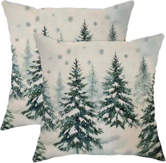 Generic Winter-Kissenbezüge, 2er-Set, grüne Kiefer, dekorative Kissenbezüge, gemütliches Bauernhaus-Dekor für Sofa, Bett, Couch, 45,7 x 45,7 cm