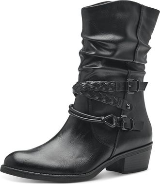 Marco Tozzi Damen Stiefeletten mit Absatz aus Kunstleder mit Schnallen, Schwarz (Black), 36