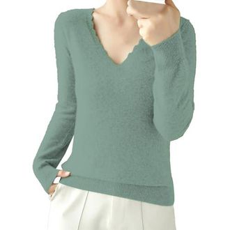 Generic Pull en tricot pour femme avec col en V - Couleur unie - Classique - Confortable - D&eacute;contract&eacute; - Manches longues - Coupe ajust&eacute;e - L&eacute;ger - Tendance - 