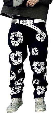 ORANDESIGNE Jean Imprimé Hip Hop Homme Coupe Droite Vintage Denim Pantalons Unisexe Femme Baggy Lâche Fit Jambe Droite Pantalon Rétro Streetwear Pantalon de Skate