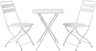Brigros Estosa Gartentisch Set + 2 St&uuml;hle aus Aluminium, robust, leicht zu verschlie&szlig;en, mit Noppen an den F&uuml;&szlig;en (Blanc)