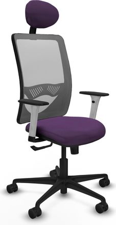 Piqueras y Crespo Violetter Schreibtischstuhl Zulema mit wei&szlig;en und schwarzen Armlehnen, h&ouml;henverstellbarer Lendenwirbelst&uuml;tze und festem Kopfteil, ausgestattet mit 3 P