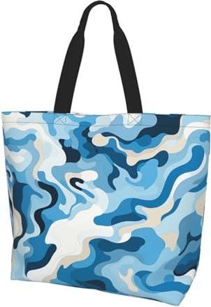 Generic Motif Camouflage Bleu Et Blanc Sac Fourre-Tout L&eacute;ger Sacs De Courses Grand Sac A Main Femmes Pour Gym Universit&eacute; Shopping