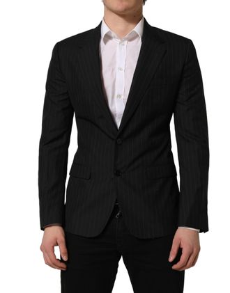 Dolce & Gabbana Mens Black Stripes Wool Single Breasted Blazer Silk Virgin Clothing