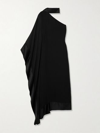 Taller Marmo Betsy Spirito Asymmetrisches Kleid Aus Seidenchiffon Mit Seidensatinbes&auml;tzen - Schwarz