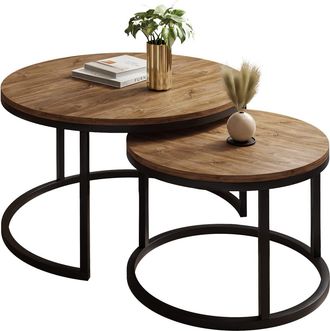 Lukmebel Couchtisch rund - CIRI 2in1 - Beistelltisch rund - Kaffetisch - Industrial Deko - Deko Wohnzimmer - Kleiner Beistelltisch - Sofatisch - Kleiner Tisch 