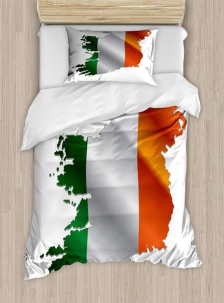 Abakuhaus Irland Karte Bettbezugs Set für Einzelbetten, Irish Pride-Flaggen-Farben, Milbensicher Allergiker geeignet mit Kissenbezug, 130 x 200 cm,Mehrfarbig We