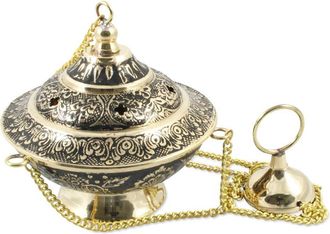 NKlaus Weihrauchschwenker Handarbeit Messing graviert bemalt Räuchergefäß 2762