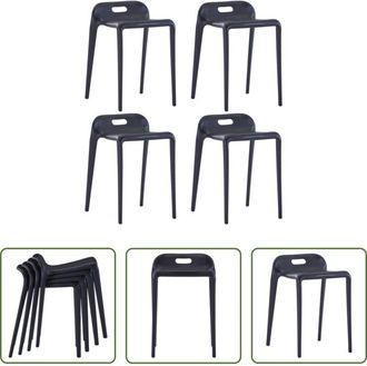 vidaXL vidaXL Tabouret de cuisine - Tabourets empilables lot de 4 noir plastique