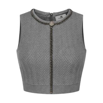 Elisabetta Franchi Viskose-Top mit Kettendetail - - Tops - Damen - Grau - XL