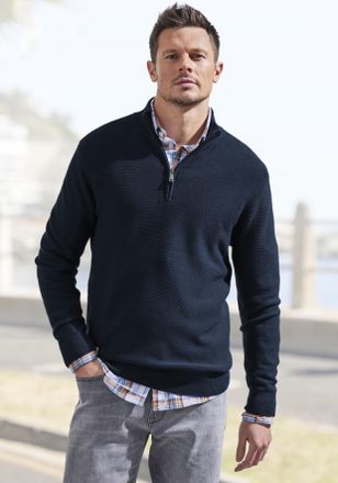 Le Jogger Troyer AUTHENTIC LE JOGGER, Herren, Gr. M (48/50), blau (navy), Strick, Obermaterial: 50% Baumwolle, 50% Polyacryl, unifarben, regular fit normal, V-A