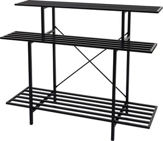 Mendler Pflanzenregal HWC-G32, Blumentreppe Blumenst&auml;nder Pflanzentreppe, 3 Ablagen Stahl schwarz 100x120x44cm