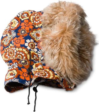 Prada hoodie fleuri à doublure lainée - Orange