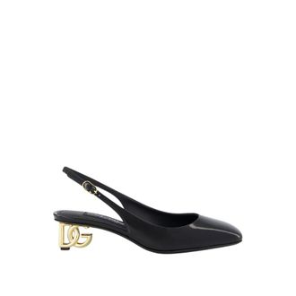 Dolce & Gabbana Schwarze Lackleder Slingbacks mit DG-Absatz - - Shoes - Damen - Schwarzk - 39 1/2 EU