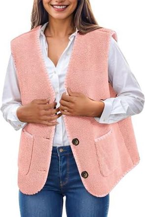 Generic D&eacute;bardeur en polaire dagneau sans manches pour femme, rose, XXL