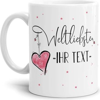 Tassendruck Tasse mit Spruch - Weltliebste eigener Kosename weiblich - Geschenk für Freundin, Partnerin und liebste Frau - Weiß, 300 ml