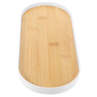 BESPORTBLE Ovales Bambus Organizer Tablett Weiß für Kosmetik Schmuck Parfüm Bad Aufbewahrung Sundries Organizer Ablageplatte für Waschbecken Badezimmer Arbeitspl
