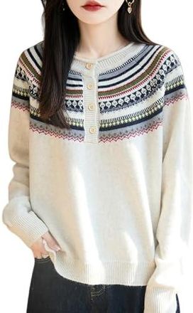 Generic Pulls Femme Pull Fair Isle pour Femme 100% Laine Et Cachemire Manches Longues Col Rond &Eacute;pais Et Chaud Id&eacute;al pour lhiver Et LAutomne &Agrave; Rayures &Agrave; Superp