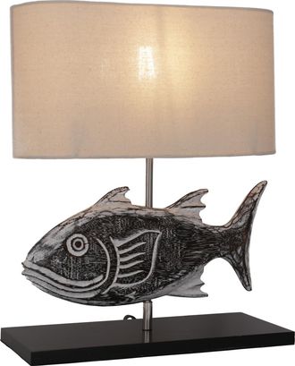 Guru Shop Tischlampe/Tischleuchte, in Bali Handgemacht aus Naturmaterial - Modell Fish, 43x35x15 cm