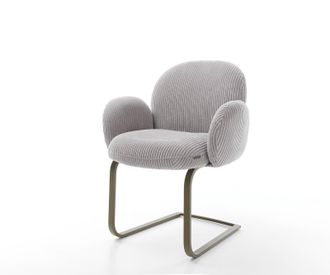 DELIFE Freischwinger Nube-Flex mit Armlehnen Cord Silbergrau Freischwinger flach Effektfinish Titan Taschenfederkern, Esszimmerst&uuml;hle