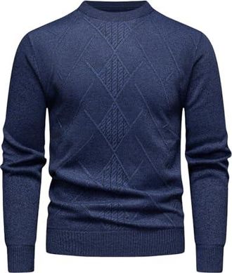 Generic T-shirt pour homme - Automne et hiver - Pull &agrave; manches longues en forme de losange avec pull de base chaud et uni pour tout le monde, Marine, 3XL