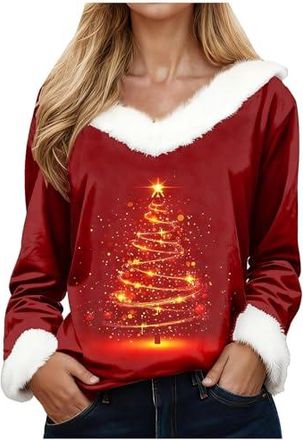 Generic Tunique de Noël élégante pour femme - Col en V flatteur et silhouette décontractée ornée de motifs saisonniers subtils, idéal pour les sorties à la ma