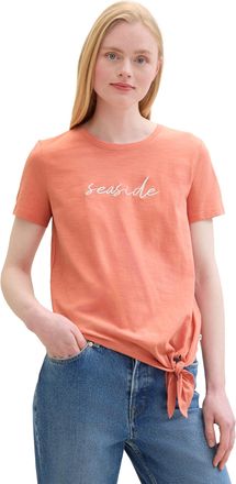 Tom Tailor Damen Basic T-Shirt mit Knotendetail, burnt terracotta, XL