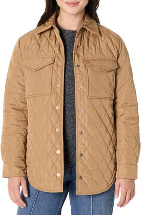 Amazon Essentials Damen Lange Relaxed-Fit-Steppjacke mit Druckkn&ouml;pfen, Kamelbraun, XXL