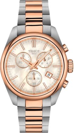 Tissot PR 100 36mm Schweizer Quarzwerk, Perlmuttzifferblatt, Grau und Ros&eacute;gold Damenuhr T150.217.22.111.00